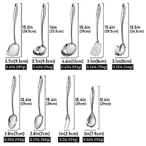 304 Stainless Steel Kitchen Utensil Set - 9 PCS Serving Utensils, Cooking Utensil, Solid Spoon, Slotted Spoon, Fork, Spatula, Ladle, Skimmer Spoon, Slotted Spatula Tunner, Spaghetti Spoon, Large Spoon
