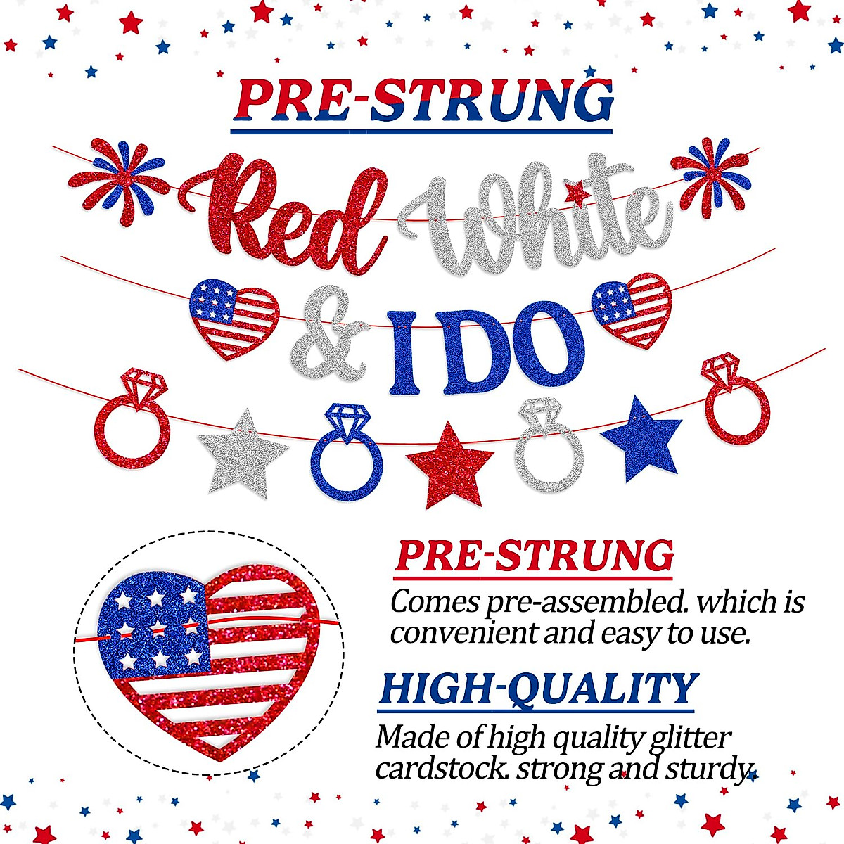 Red White and I Do Banner Independence Day Bridal Shower Decoration 4th of July Bacheleratte Wedding Decor Patriotic America's Birthday Engagement Party Supplies