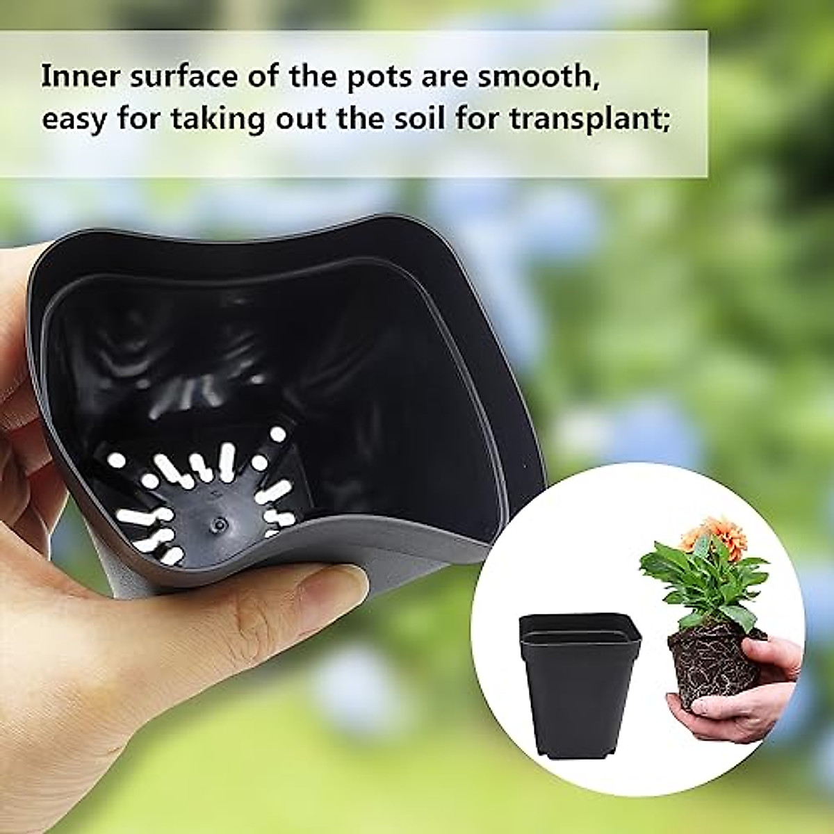 RooTrimmer Black 90-Pack 3.54 X 3.54 inches Square Nursery Seedling Flower Pot Plastic Thick Seed Start Germination Pot for Plant Propagation and Seeding,Sturdy Suit for 1020 Trays