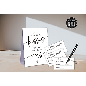 Guess How Many Kisses Bridal Shower Game,Minimalist Bridal Shower Game,Wedding Shower Games,Bachelorette Party Night,Bridal Shower Games Ideas,1 Sign & 50 Cards Set-A43