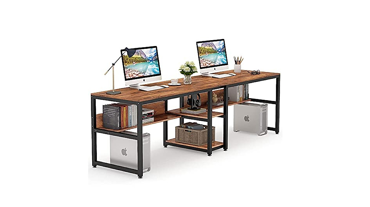 Tribesigns Double Desk for Two - Rustic Office Workstation