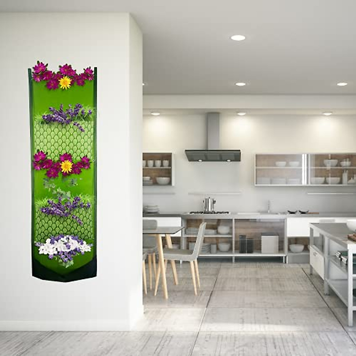 MIYORI Indi- Deeper Bigger 5 Pocket Hanging Vertical Garden Wall Planter Yard Garden Home Decoration planters Pockets Fabric Felt Fence Indoor Wall Garden Planter Jardin Balcony Waterproof (Green)