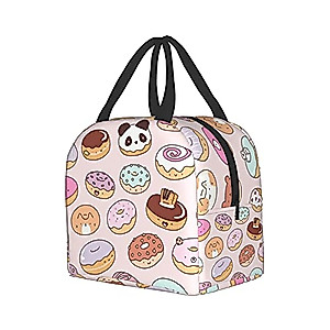 Insulated Lunch Bag Reusable Lunch Box, Cooler Lunch Tote Bag With Front Pocket for Women Men School Picnic Office Work, Kawaii Donuts