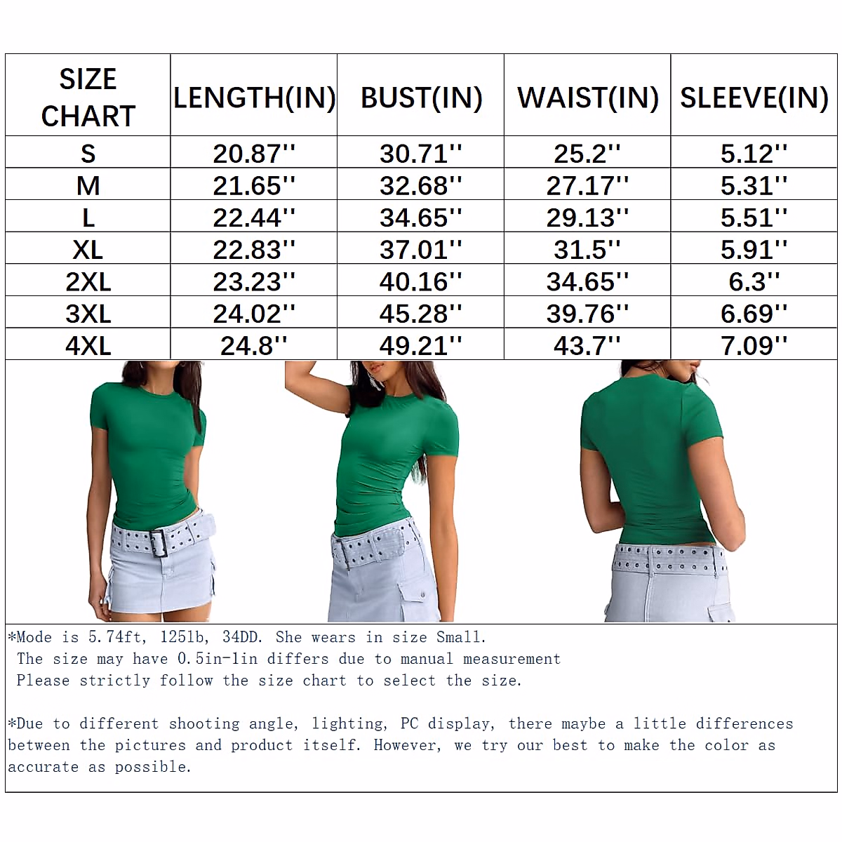 Abardsion Women's Casual Basic Going Out Crop Tops Slim Fit Short Sleeve Crew Neck Tight T Shirts (Mint Green, S)