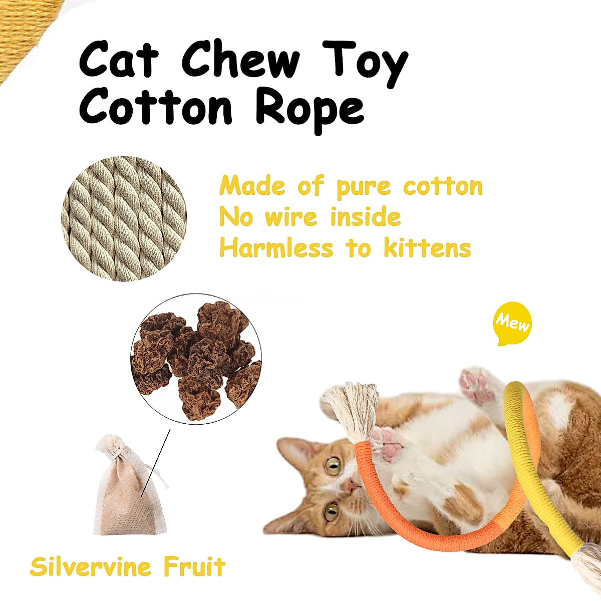 Pumwoy Cat Toys,Catnip Toys for Cats,Catnip Kittens Toys for Teething Cat,Chewing Toys with Catnip,Rope Toys for Practicing Cat Kicking(3-Pack)