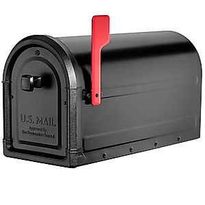 Architectural Mailboxes Roxbury Galvanized Steel Post Mount Mailbox, Compatibility Code F, 7900-5B-R, Black, Large Capacity