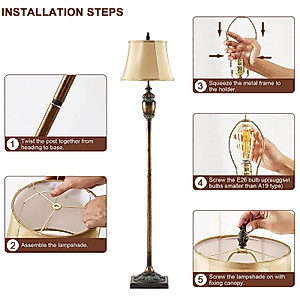 Fullarge Farmhouse Floor Lamps for Living Room, Tall Standing Floor Lamp Heavy Duty Resin,Traditional Pole Lamp for Bedrooms Living Room