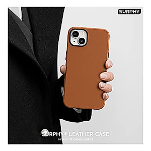 SURPHY Faux Leather Case Compatible with iPhone 13 Case (6.1 inch 2021), PU Leather Phone Case (with Metallic Buttons & Microfiber Lining) (Brown)
