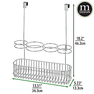 mDesign Metal Bathroom Storage Tool Organizer Accessory Basket Tray - Hang Over Cabinet Door - Storage for Hair Dryer, Straightener, Curling Iron & Hair Styling Products - Concerto Collection - Chrome