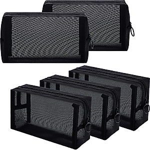 Sadnyy 5 Pieces Mesh Makeup Bag Portable Toiletry Bag Travel Mesh Cosmetic Bag Black Breathable Mesh for Accessories Organizer (7.1 x 4 x 2.4 Inch)