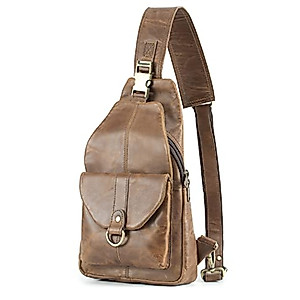 Handmade World Genuine Leather Sling Bag for Men Chest Shoulder Crossbody Travel Hiking Backpack Vintage Handmade Daypack