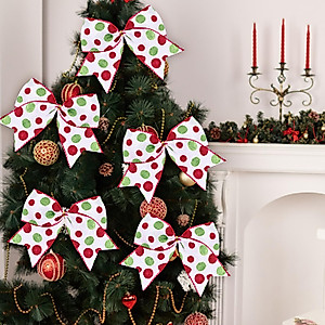 24 Pcs Red Green Christmas Bows Decorations, 6 Inch Polka Dot Christmas Tree Bows Xmas Bows Ornaments for Home Wreaths Garland Wedding Gift Party Indoor Outdoor