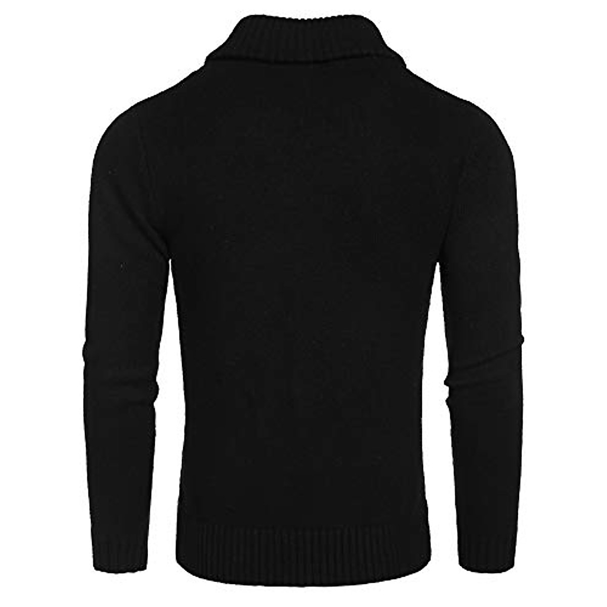 COOFANDY Men's Shawl Collar Sweaters V-Neck Cotton Relaxed Fit Cable Pullover (Black&, Medium)