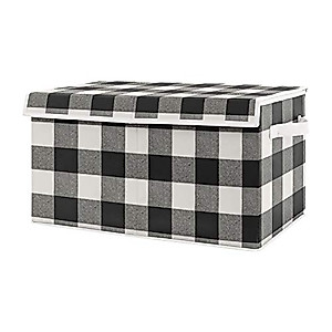 Sweet Jojo Designs Black and White Buffalo Plaid Check Boy or Girl Small Fabric Toy Bin Storage Box Chest For Baby Nursery or Kids Room - Woodland Farmhouse Flannel Country Lumberjack