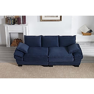 Modern Loveseat Couch Sofa,89'' Corduroy Upholstered 2-Seat Sofa, Sectional Love Seat Furniture with 2 Pillows with Movable Armrest, Deep Couches for Living Room,Navy Blue