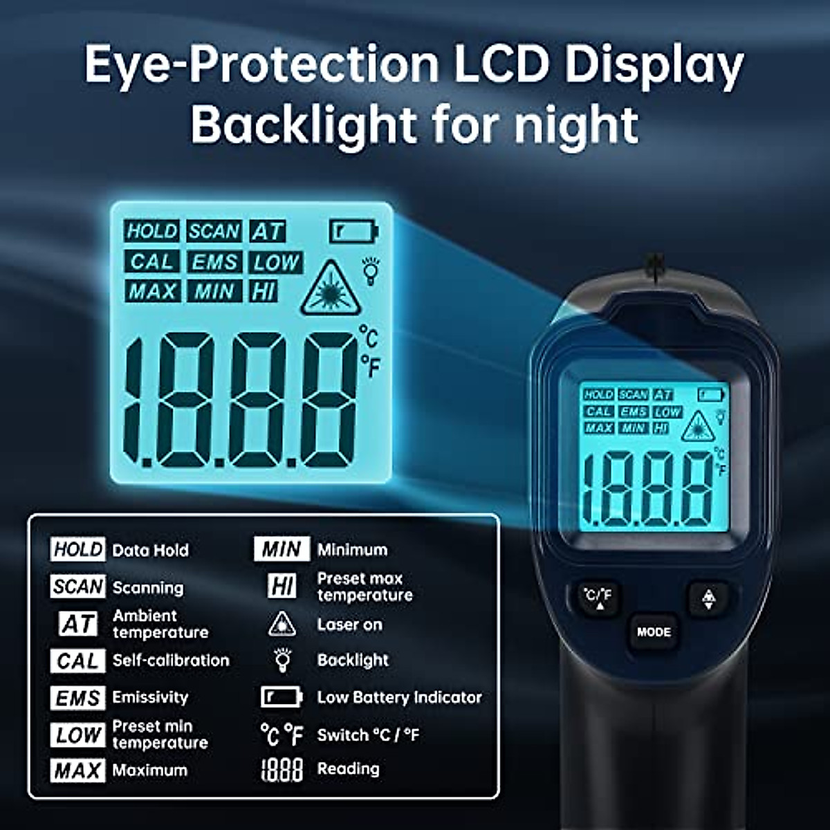 ERICKHILL Infrared Thermometer, Heat Temperature Temp Gun for Cooking, Adjustable Emissivity - for Cooking, Pizza Oven, Meat, Griddle, Grill, HVAC, Engine, -58°F~752°F, Meat Thermometer Included