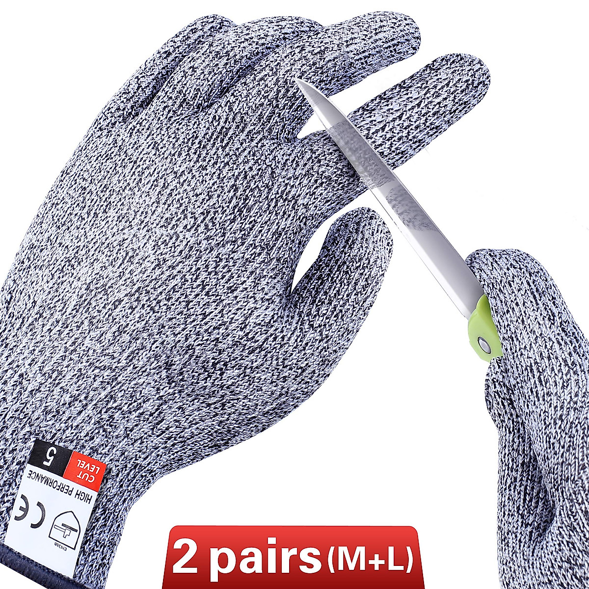THOMEN 4 PCS (M+L) Cut Resistant Gloves Level 5 Protection for Kitchen, Upgrade Safety Anti Cutting Gloves for Meat Cutting, Wood Carving, Mandolin Slicing and More
