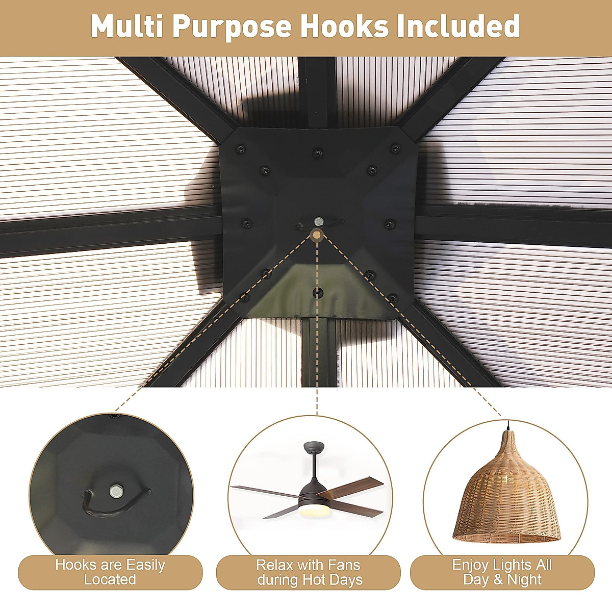 TRY & DO 10'x10' Hardtop Gazebo Mosquito Netting and Curtain, Outdoor Gazebo with Polycarbonate Canopy, Aluminum Frame Permanent Pavilion, Hard top Backyard Tent Canopy for Patio Gaeden Deck