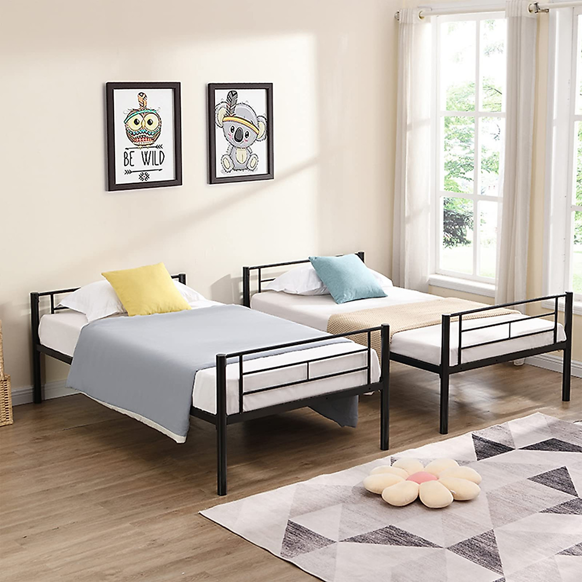 CALABASH Twin Over Twin Metal Bunk Bed with Trundle Heavy Duty Twin Size Bunk Beds Frame with 2 Side Ladders,Bunkbed with Safety Guardrails for Adults,Boys,Girls (New Black)