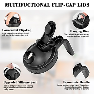 Mason Jar Pitcher with Pour Spout Handle Lid, 64OZ/2 Quart Wide Mouth Glass Pitcher with Airtight Seal Lid, Heavy Duty Pitcher with lid Nice for Breastmilk, Cold Brew Coffee, Iced Tea, Fruit Tea