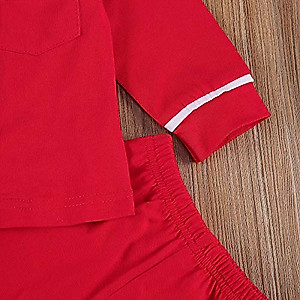 Toddler Baby Button-Down Pajamas Set, Cotton 2-PCS-PJs Set Shirt and Pants Sleepwear for Unisex Kids (Red,18-24 Months)