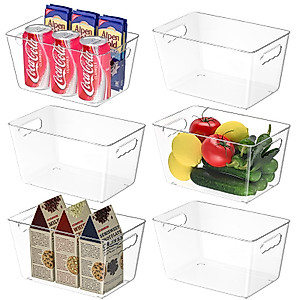 BALEINE Refrigerator Organizers and Storage Bins, 6 PK Plastic Clear Storage Bins, BPA Free Freezer Organizer Stackable Storage Bins with Handles for Fridge Kitchen Cabinet Bathroom (9.5x5.5x4.5)