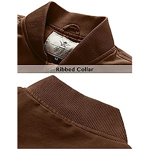 WenVen Men's Washed Cotton Bomber Jacket Active Track Windbreaker (Coffee, 3XL)