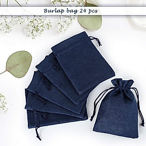 Naler 24pcs Burlap Bags with Drawstring Linen Gift Bags Jewelry Pouches Sacks for Wedding, Party Favors, DIY Craft, Presents, 4 x 6 Inch, Navy Blue