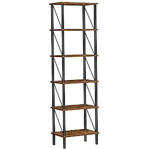 CHOEZON Narrow Book Shelf 6-Tier 67.2" Tall Bookcase with Protective Diagonal Braces, for Living Room, Bedroom, Study, Balcony, Rustic Brown and Black TCJ06BF