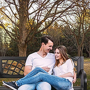 Her Majesty with Armrests Sturdy Steel Frame Furniture Patio Metal Bench Porch Work Easy Assembly,Black