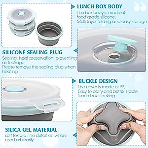 Tanlade 12 Pack Collapsible Bowls with Lids 17oz Collapsible Food Storage Containers Round Lunch Containers Silicone Collapsible Bowls for Camping RV Kitchen Microwave Dishwasher (Blue, Gray)