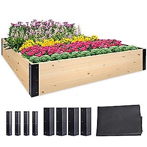 Quictent 4x4 Raised Garden Bed Kit – Elevated Ground Planter for Growing Fruit/Vegetables/Herbs – (48 x 48 x 11) inches – Natural Rot-Resistant Wood w/Corner Brackets Outdoors