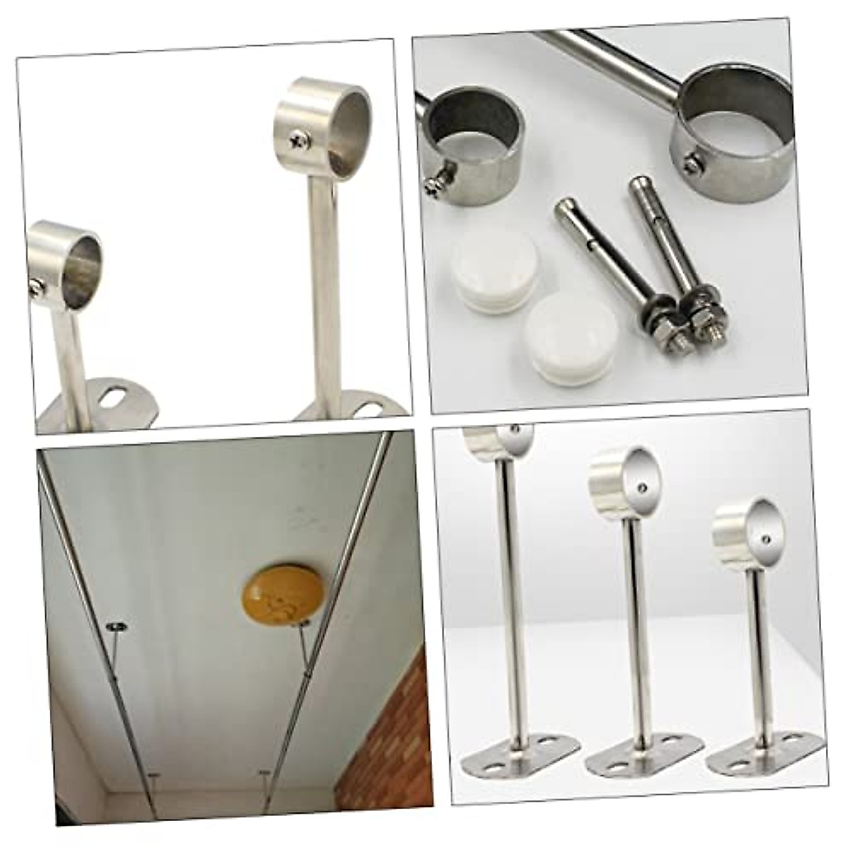 Operitacx 2pcs Pole Crane Curtain Rod Silver Heavy Duty Brackets Universal Socket Flange Rod Stainless Steel Closet Rod Closet Rod Support Universal Wall Mount Holder Shower Rods Holder Pole