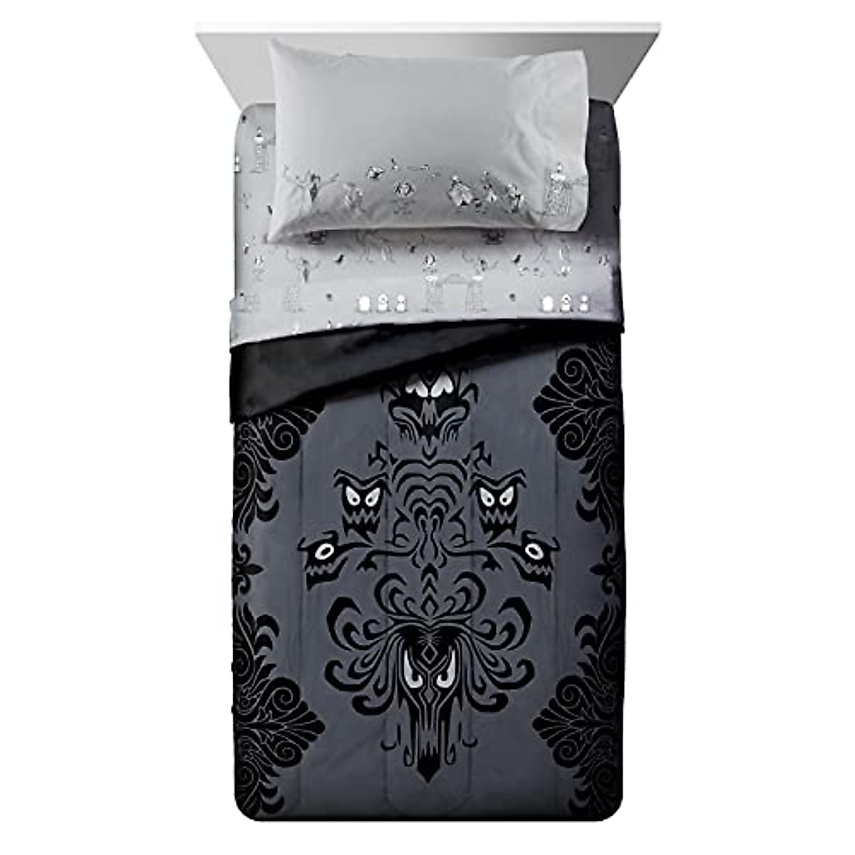 Jay Franco Disney Haunted Mansion Happy Haunts Damask 7 Piece Full Bed Set - Includes Reversible Comforter & Sheet Set - Super Soft Fade Resistant Microfiber - (Official Disney Product)