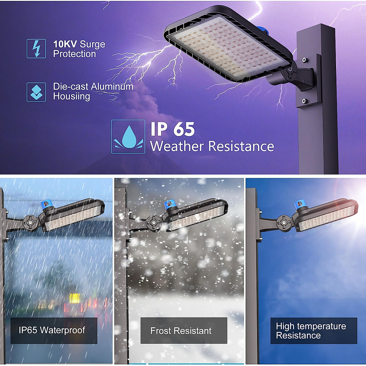 320W(350x1W LED) LED Parking Lot Lights Outdoor 48000LM 5000K Parking Lot LED Lights Commercial, IP65 Led Pole Light Arm Mount with Photocell (Driver Equipped, 7Yrs Warranty)-4Pack