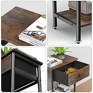 Night Stand Bedside Table with Drawers End Table for Small Space Side Tables Nightstand with Wood Open Storage Shelf, Rustic Side Table for Bedroom, Living Room, Study, Office, Pantry