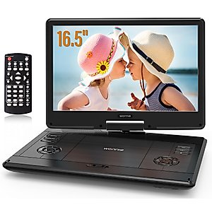 WONNIE 16.5" Portable DVD Player with 14.1" Large HD Swivel Screen, 6 Hours Rechargeable Battery, High Clear Volume Speaker, Support USB/SD Card/Sync TV, Last Memory and Multiple Disc Formats