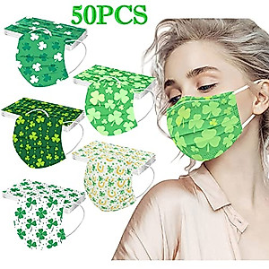 50Pack Women's Disposable St. Patrick's Day Masks Disposable Women Adult Green Anti-Dust Irish Clover St. Paddy's Day