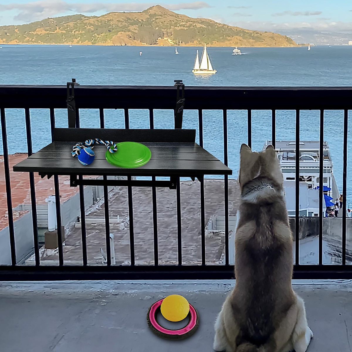 Generic Annurssy Foldable Balcony Railing Table, Rail Hanging Bar Table, Garden Baluster Patio Table(Black), Large