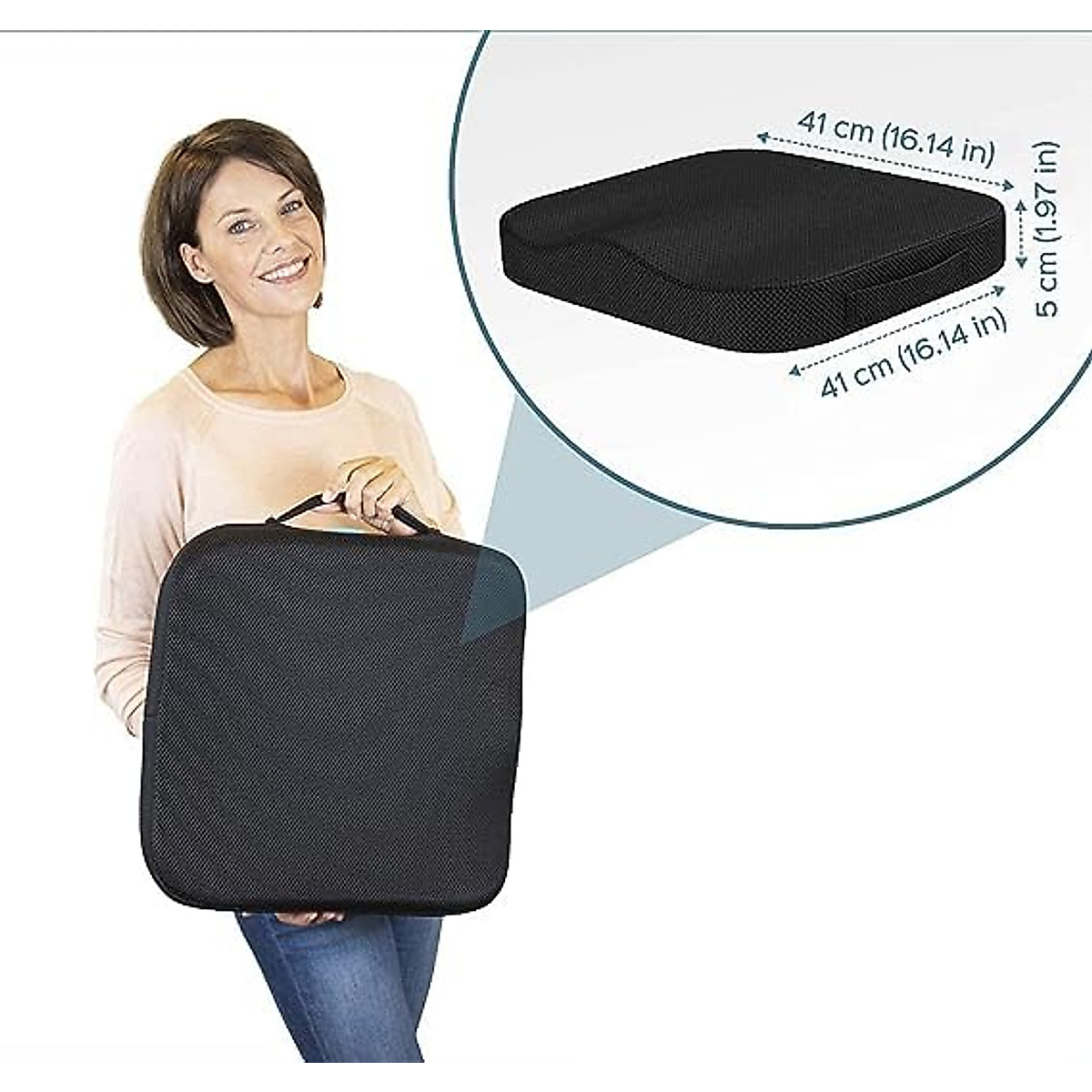 Seat Cushions for Office Chairs，Portable Memory Foam Seat Cushion for Coccyx Non Slip Bottom with Carry Handle,Washable Cover (Black)