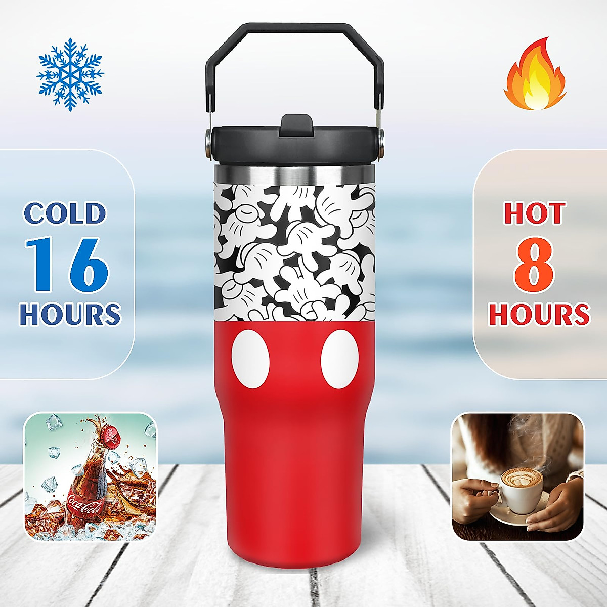 thmasamwr Cute Mouse Tumbler with Lid and Straw, Stainless Steel 30oz Tumbler with Handle, Cartoon Mouse Gifts Coffee Mug Water Bottle Cups for Women and Girls