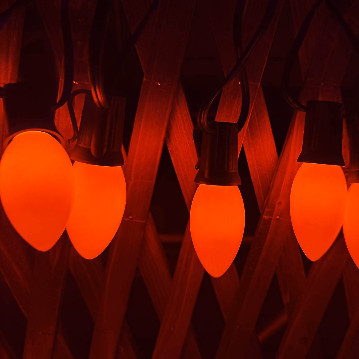 Romasaty 25Pack C9 Orange Light Bulbs, C9 Orange Halloween Replacement Bulbs for Indoor Outdoor Halloween String Lights (E17/C9 Candelabra Base Sockets), 7W