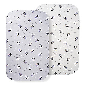 Comfy Mattress Pad Bassinet Sheet (2 Per Pack) Li’l Pengyu, Dual Front Super Soft Double-Brushed Microfiber & TPU Waterproof Neutral Fit Sheets, Crib Sheets for Boys Girls, Toddler Bed (31.1"X19.5")