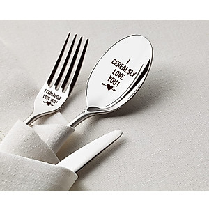 XIKAINUO 2 Pieces I Cerealsly Love You Engraved Stainless Steel Spoon and Fork for Mothers Fathers Valentines Day Wedding Anniversary Boyfriend Girlfriend Birthday Gifts