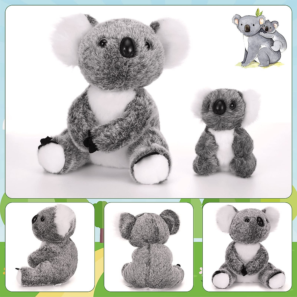 Skylety Stuffed Animal Koala Bear 2 Pieces Mum Koala Hold Little Koala Plush Toy Soft Koala Stuffed Animal Doll, 10.63 Inches and 5.12 inches