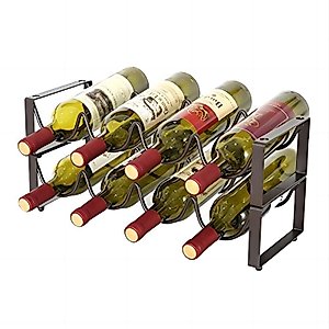 2-Tier Stackable Freestanding Wine Rack,Standing Bottles Holder Organizer,Wine Storage Shelf,Tabletop Stackable Wine Rack,Perfect for Bar,Wine Cellar,Basement,Cabinet,Pantry, etc,Hold 8 Bottles,Bronze