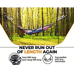 Foxelli Hammock Straps XL – Camping Hammock Tree Straps Set (2 Straps & Carrying Bag), 20 ft Long Combined, 40+2 Loops, 2000 LBS No-Stretch Heavy Duty Straps for Hammock Suspension System Kit