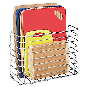 mDesign Steel Metal Wire Wall Mount Kitchen Storage Organizer Basket - Cabinet Door Holder Bins for Bags, Tin Foil, Wax Paper, Cling Wrap - Concerto Collection - 2 Pack - Chrome