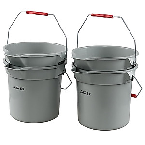 Morcte 3.5 Gallon Heavy Duty Plastic Cleaning Bucket Pail with Portable Handle, 4 Pack Commercial Round Utility Cleaning Pail, Gray