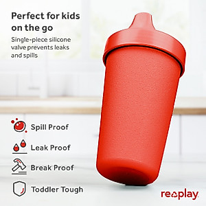 Re-Play Made in USA 10 Oz. Sippy Cups for Toddlers, Pack of 6 - Reusable Spill Proof Cups for Kids, Dishwasher/Microwave Safe - Hard Spout Sippy Cups for Toddlers 3.13" x 6.25", Multicolored